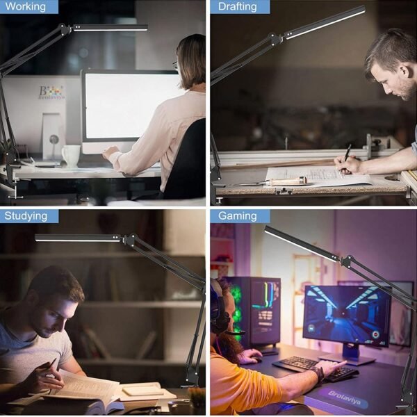 BROLAVIYA® Overhead LED Desk Lamp Light with Metal Arm Table Lamp Stand ...
